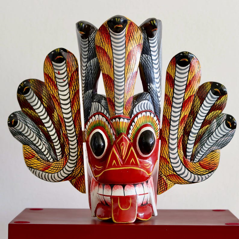 Handmade Naga Raksha Wooden Mask Traditional Sri Lankan Wall Art ...