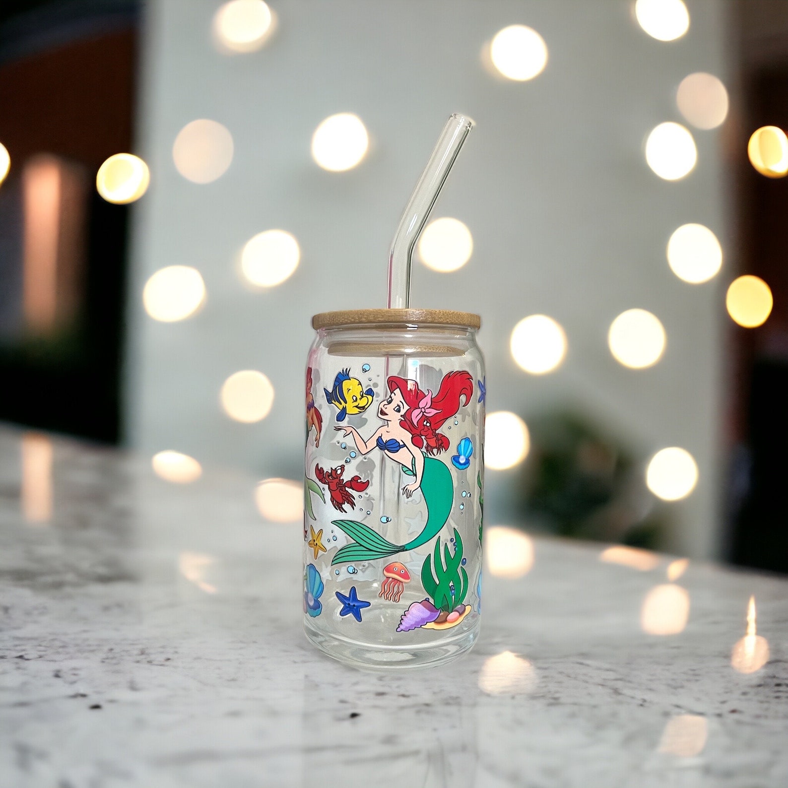 Little Mermaid Glass Cup, Disneys Little Mermaid Cup, Little Mermaid ...