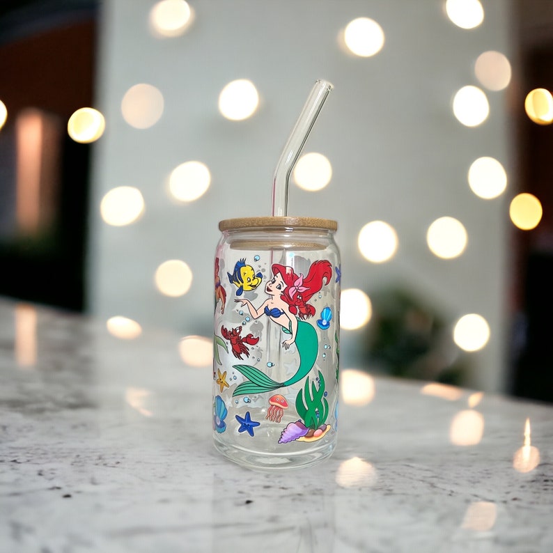 Little Mermaid Glass Cup, Disneys Little Mermaid Cup, Little Mermaid ...