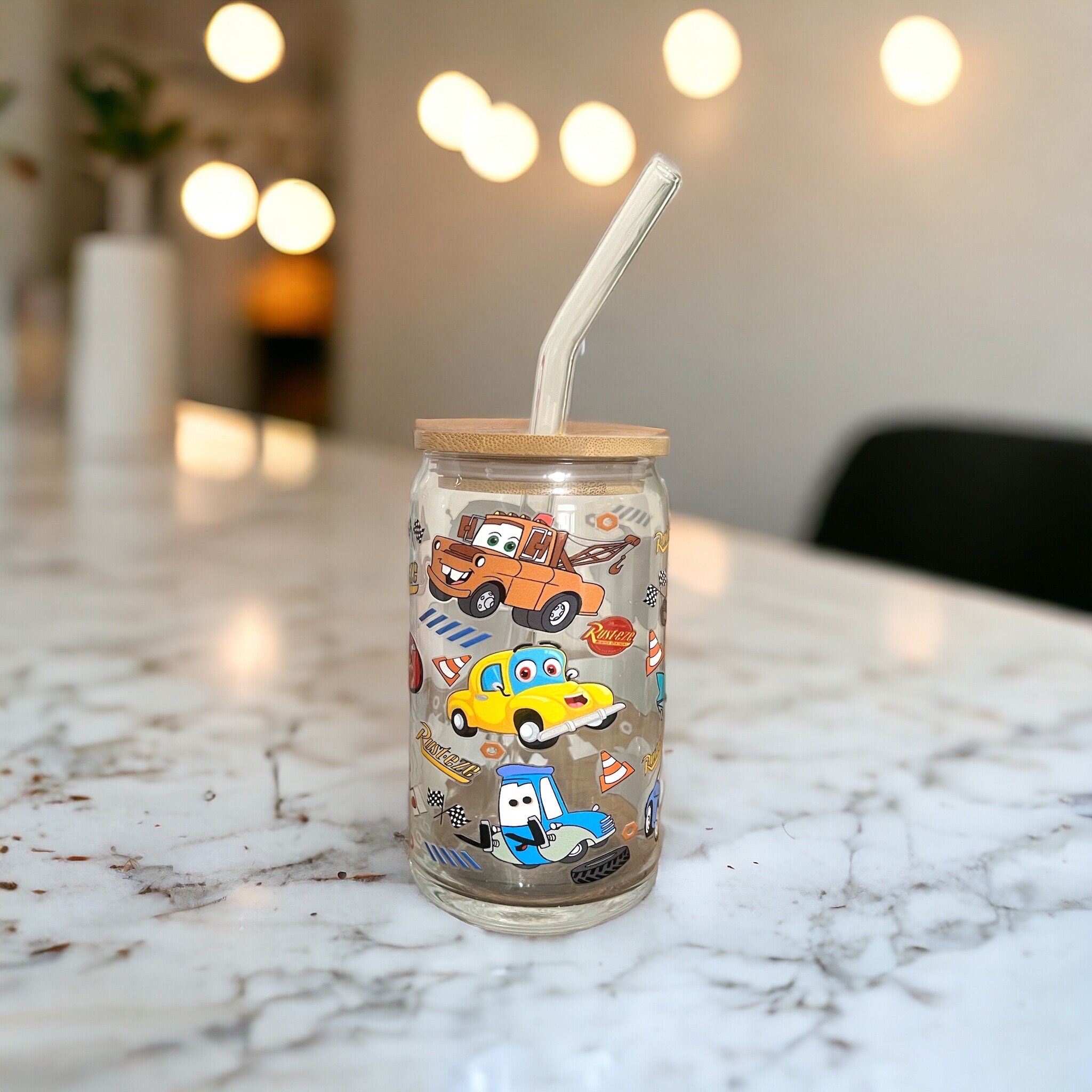 Cars Glass Cup, Disneys Cars Cup, Cars Tumbler, Iced Coffee Cup, Disney ...