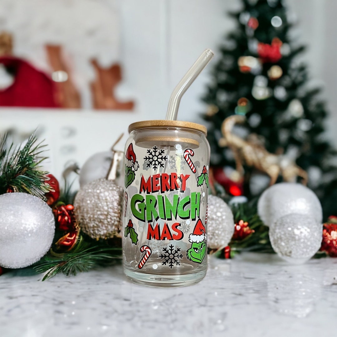 Merry Grinch Mas Glass Can, Grinch Glass Can, Christmas Glass Can ...