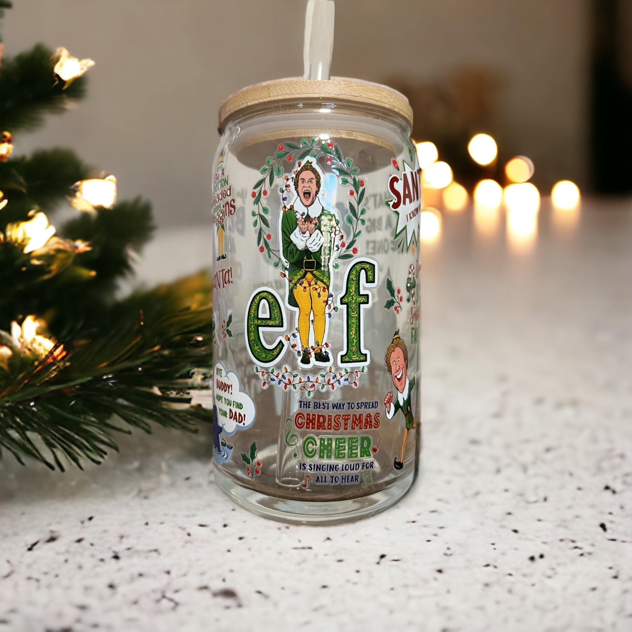 Elf Glass Can Elf Glass Cup Christmas Glass Can Elf Coffee - Etsy