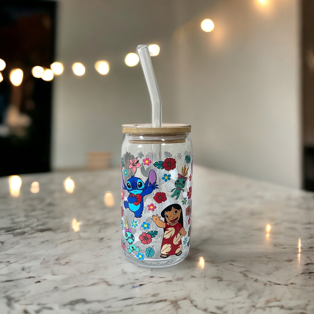 Lilo and Stitch Glass Cup, Disney Cup, Stitch Tumbler, Iced Coffee Cup ...