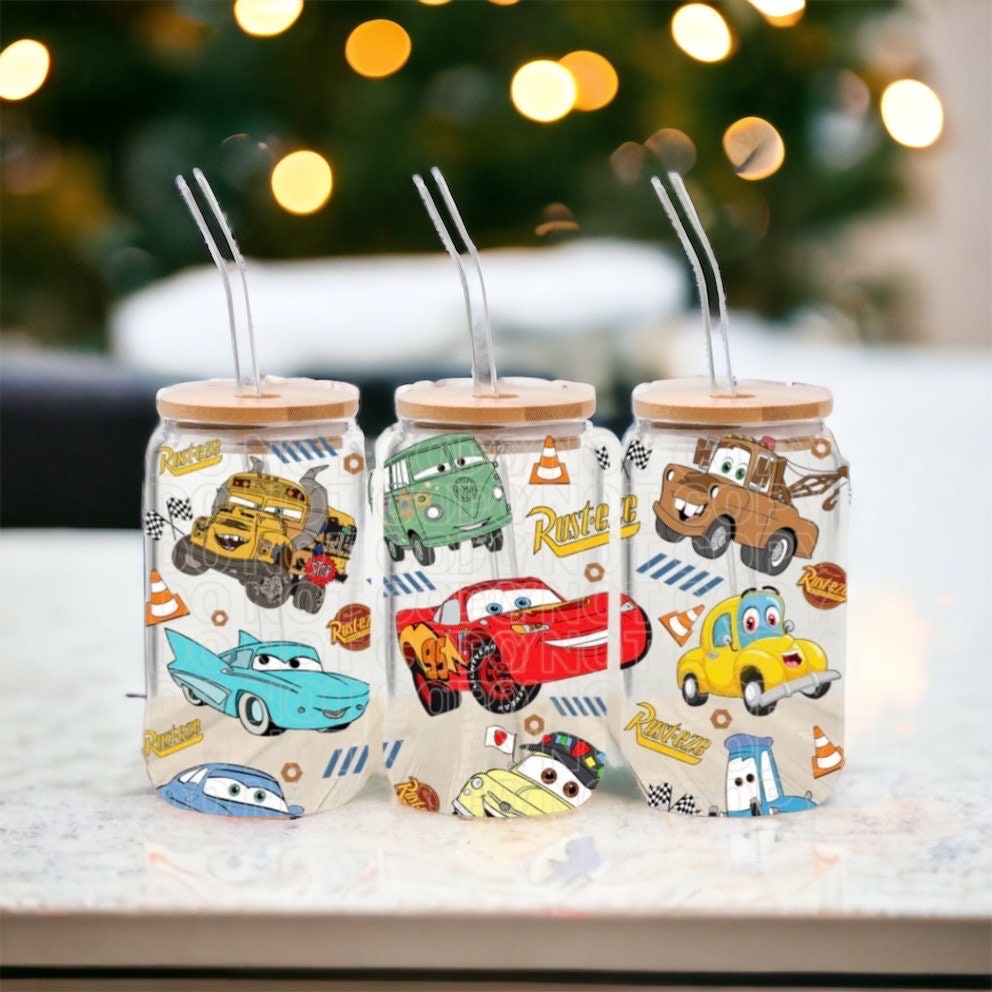 Cars Glass Cup, Disneys Cars Cup, Cars Tumbler, Iced Coffee Cup, Disney ...