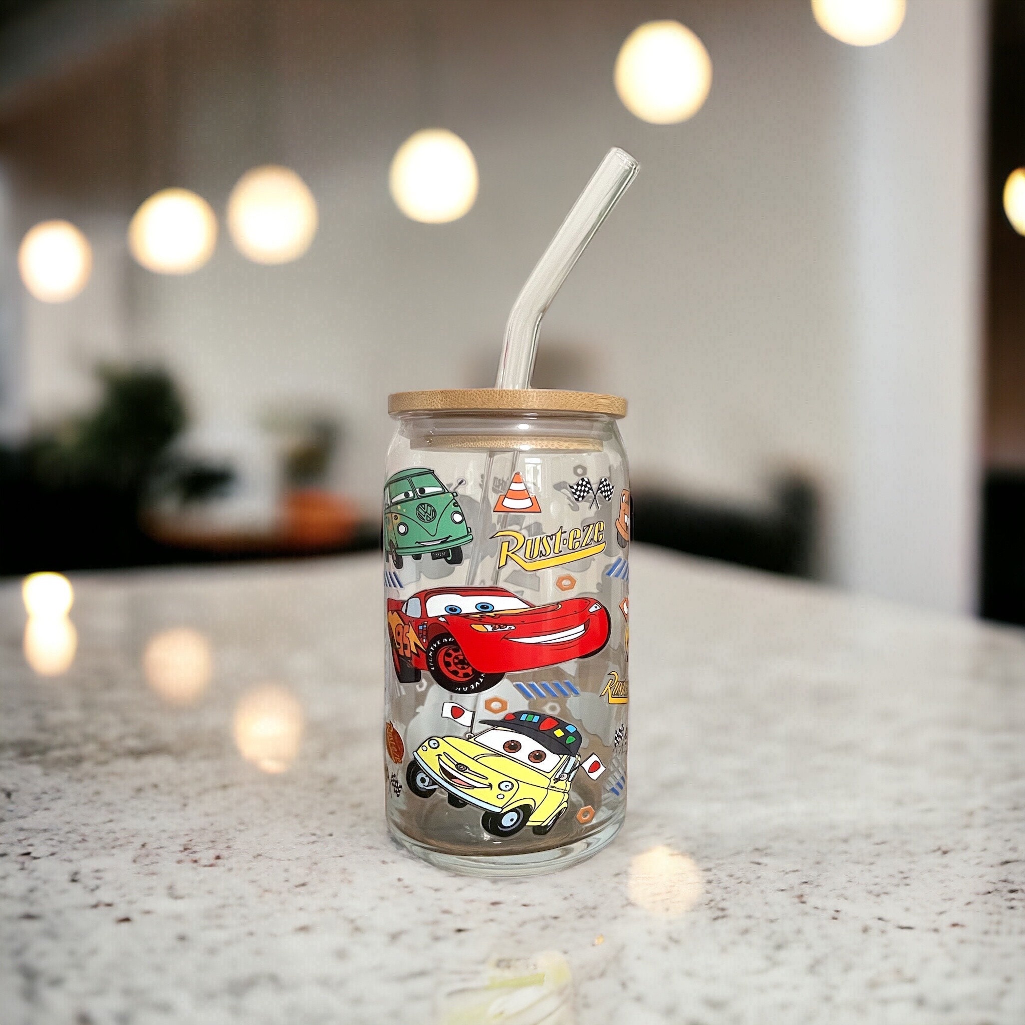 Cars Glass Cup, Disneys Cars Cup, Cars Tumbler, Iced Coffee Cup, Disney ...