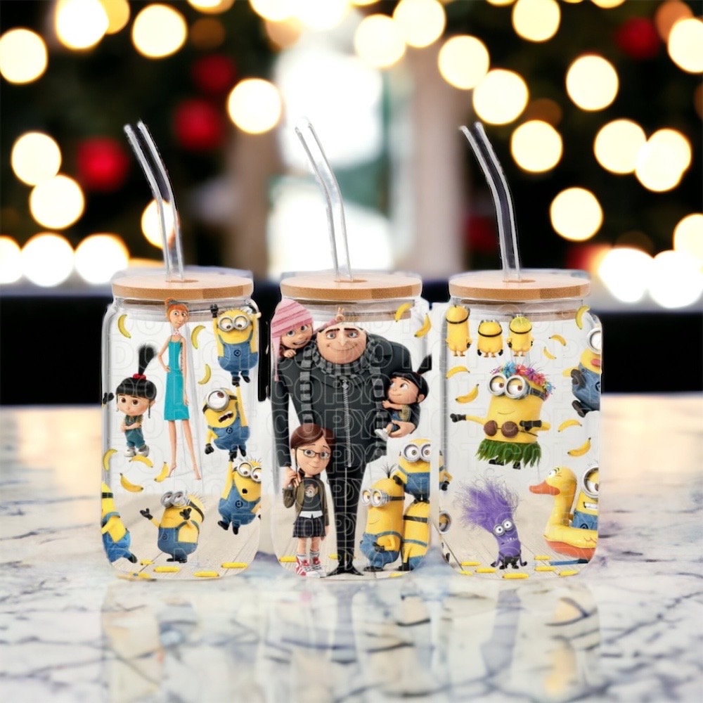 Minions Glass Cup, Minions Cup, Despicable Me Tumbler, Iced Coffee Cup ...
