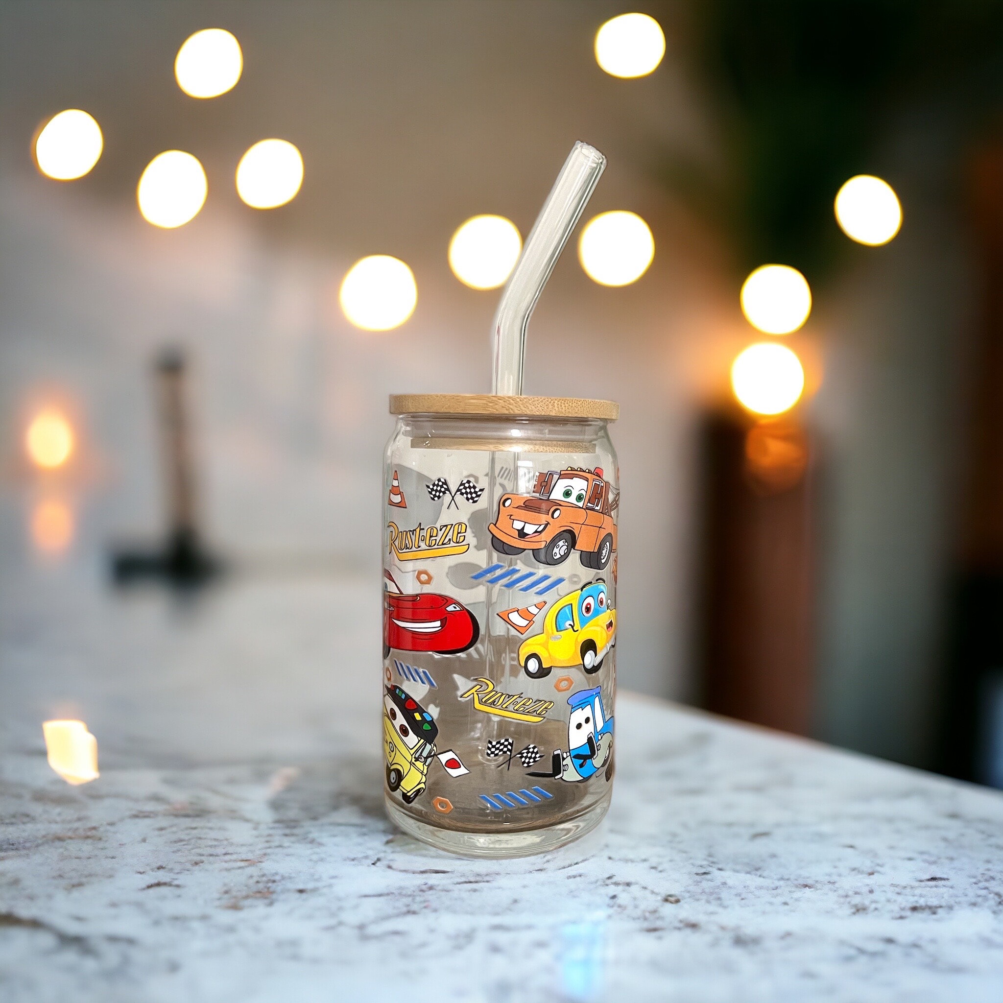 Cars Glass Cup, Disneys Cars Cup, Cars Tumbler, Iced Coffee Cup, Disney ...