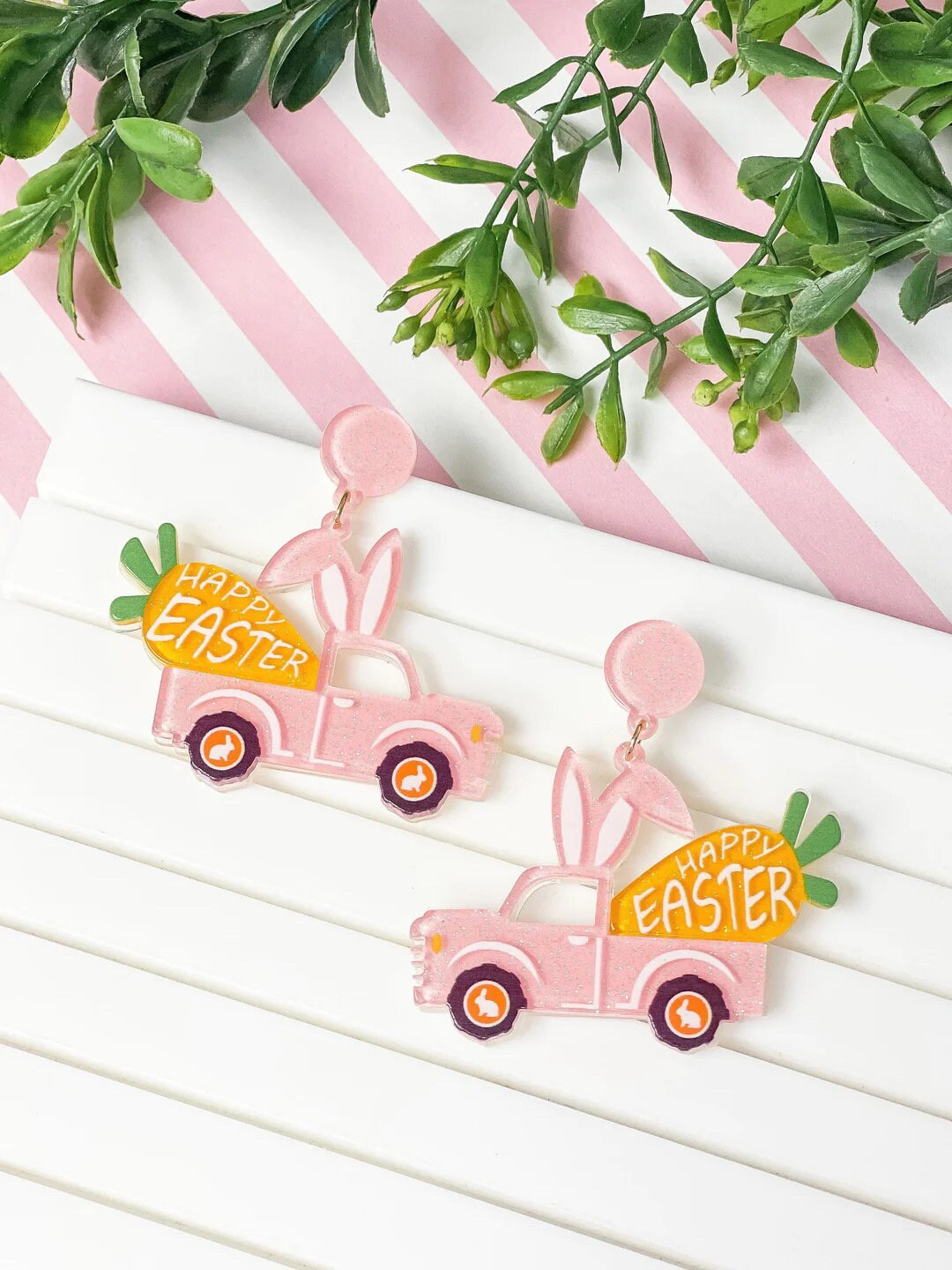 Happy Easter Bunny Truck Earrings, Easter Earrings, Easter Truck Earrings, Easter Jewerly, Cute ...