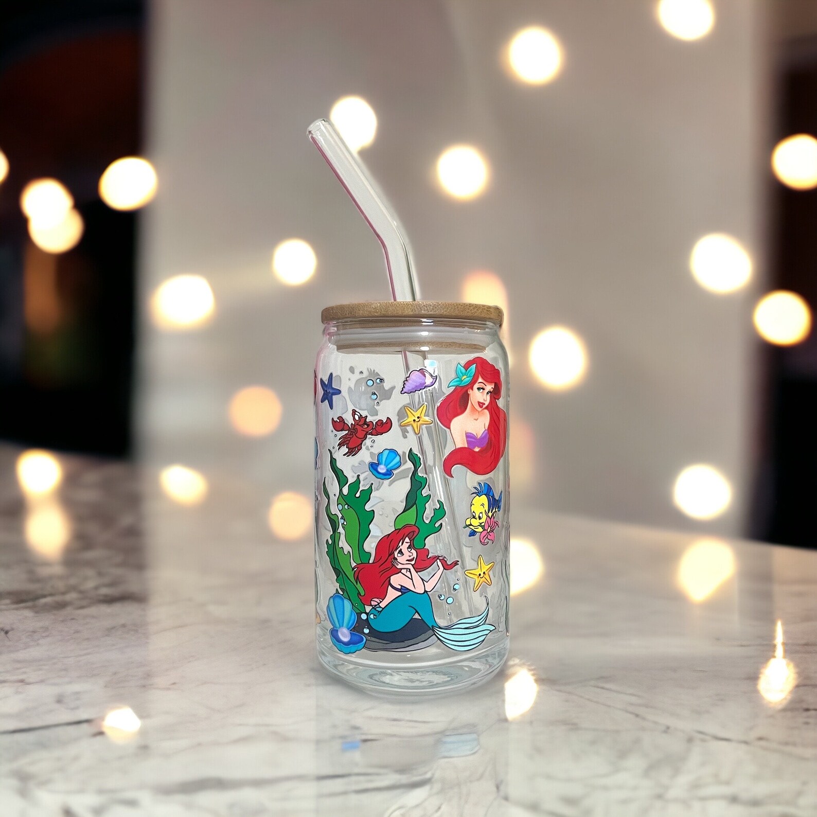 Little Mermaid Glass Cup, Disneys Little Mermaid Cup, Little Mermaid ...