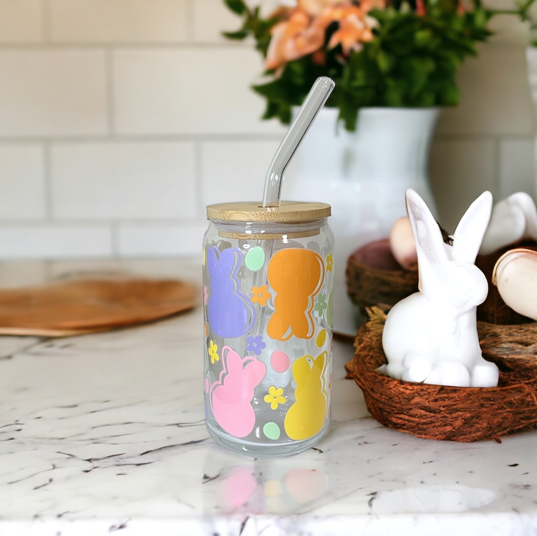 Easter Bunny Glass Cup, Bunny Coffee Cup, Easter Glass Cup, Bunny ...