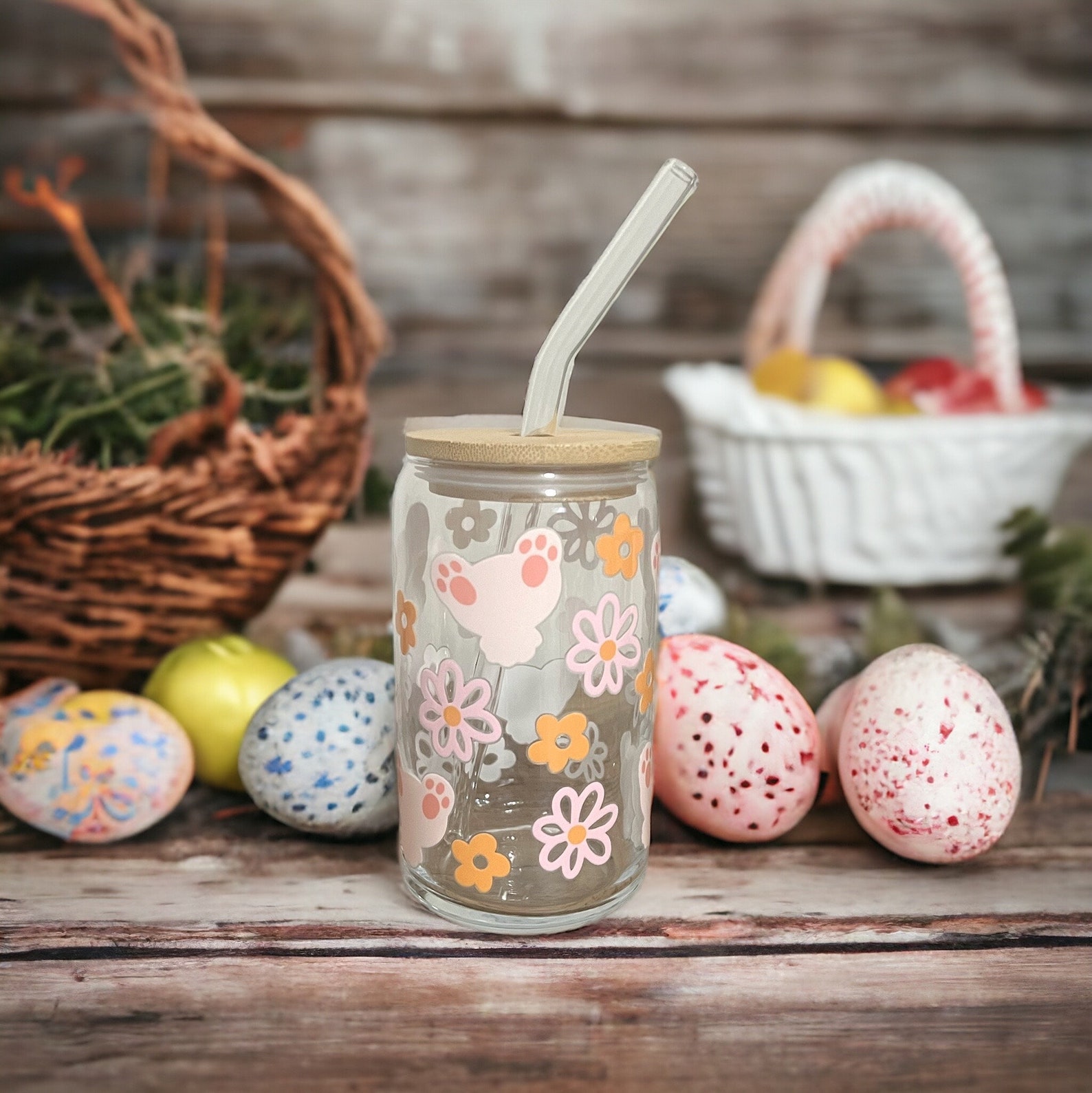 Bunny Flower Glass Cup, Bunny Coffee Cup, Easter Glass Cup, Bunny ...