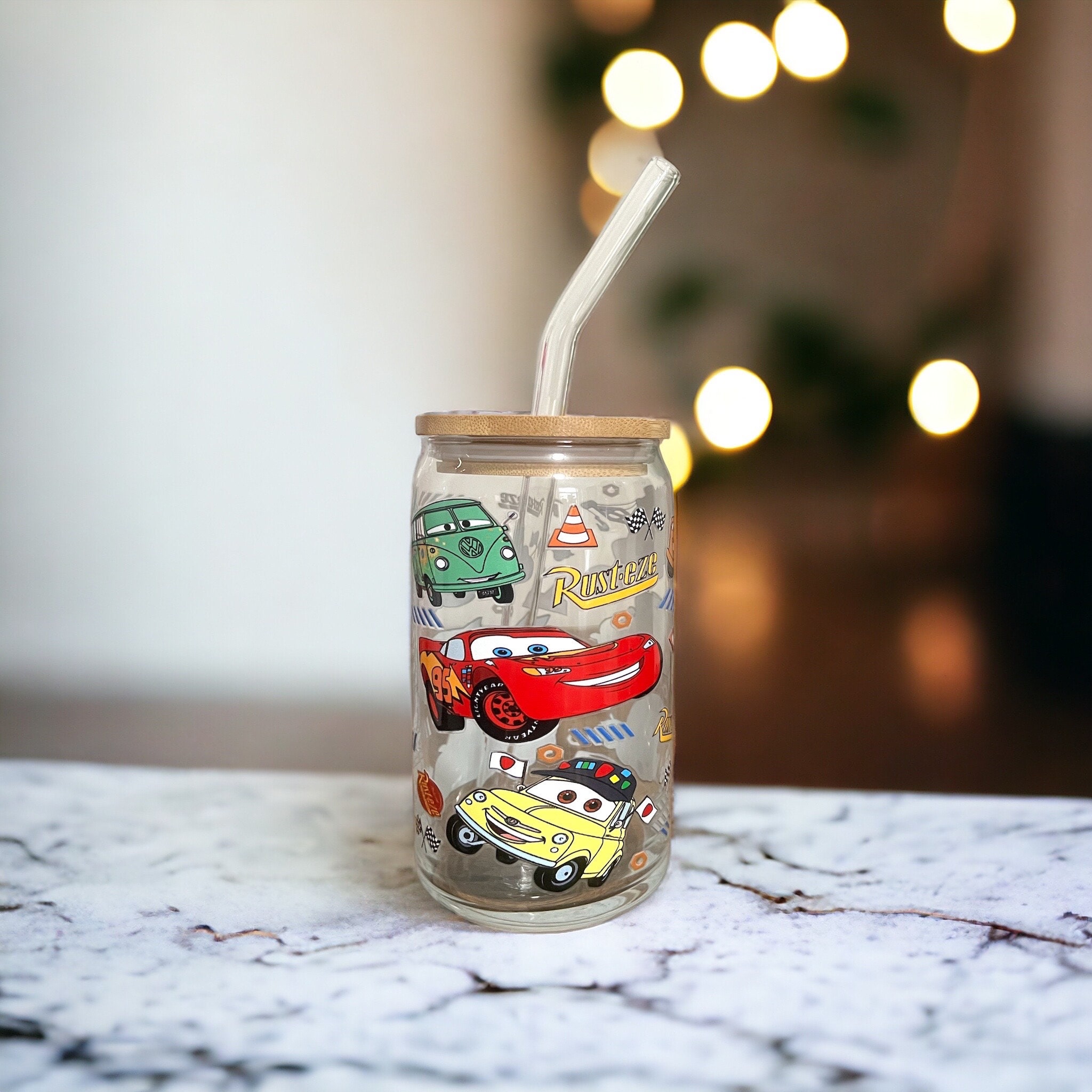 Cars Glass Cup, Disneys Cars Cup, Cars Tumbler, Iced Coffee Cup, Disney ...