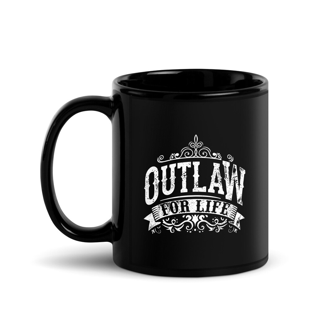 Outlaw Coffee Mug - Distressed Western Design Black Glossy Mug - Etsy