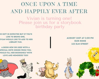 Storybook Themed Party Invitation Book Themed Birthday Invitation ...