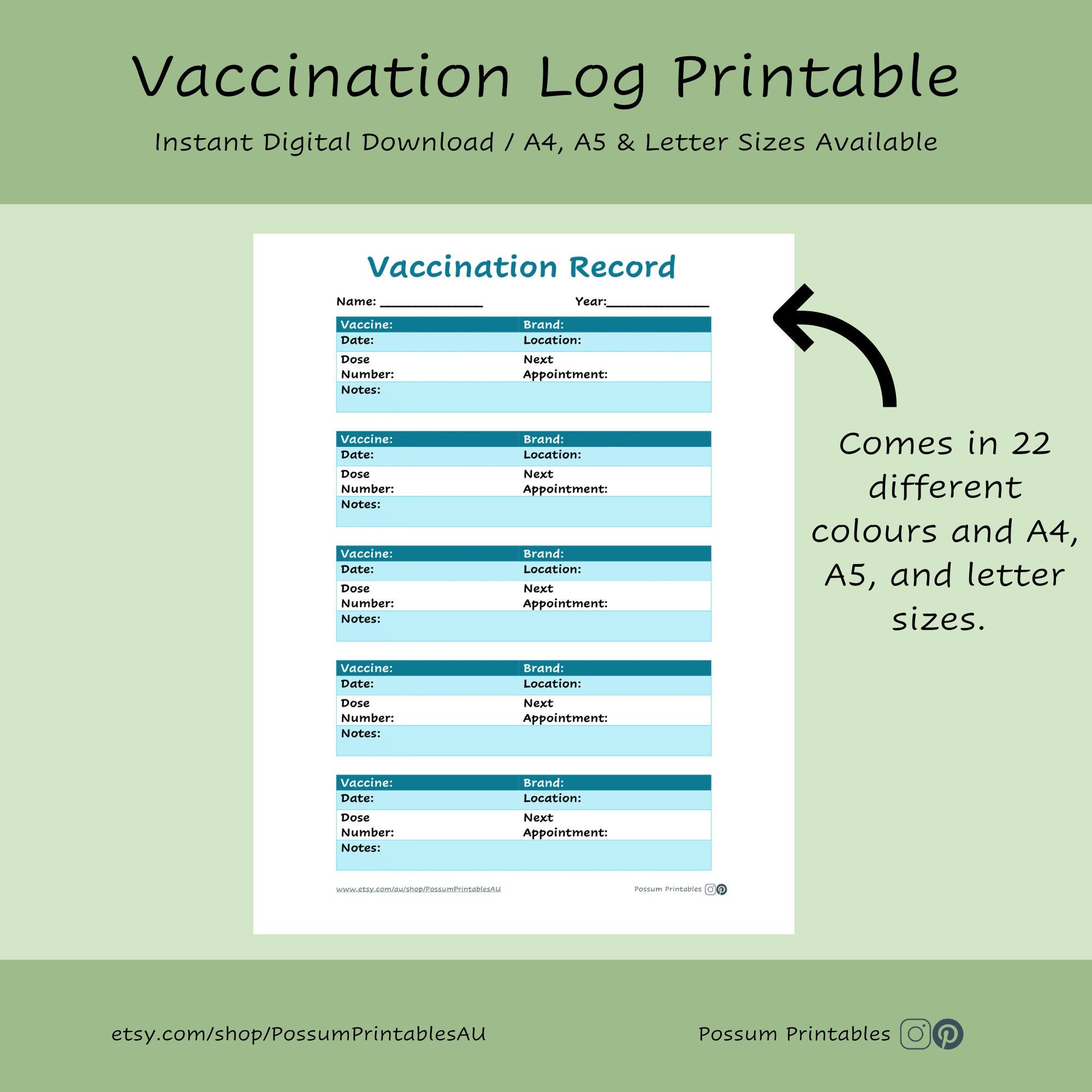 Class Immunization Record Printable, Vaccination Record,, 53% OFF