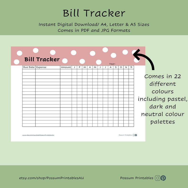 Printable Bill & Expense Tracker L Digital Instant Download L A4 A5 ...