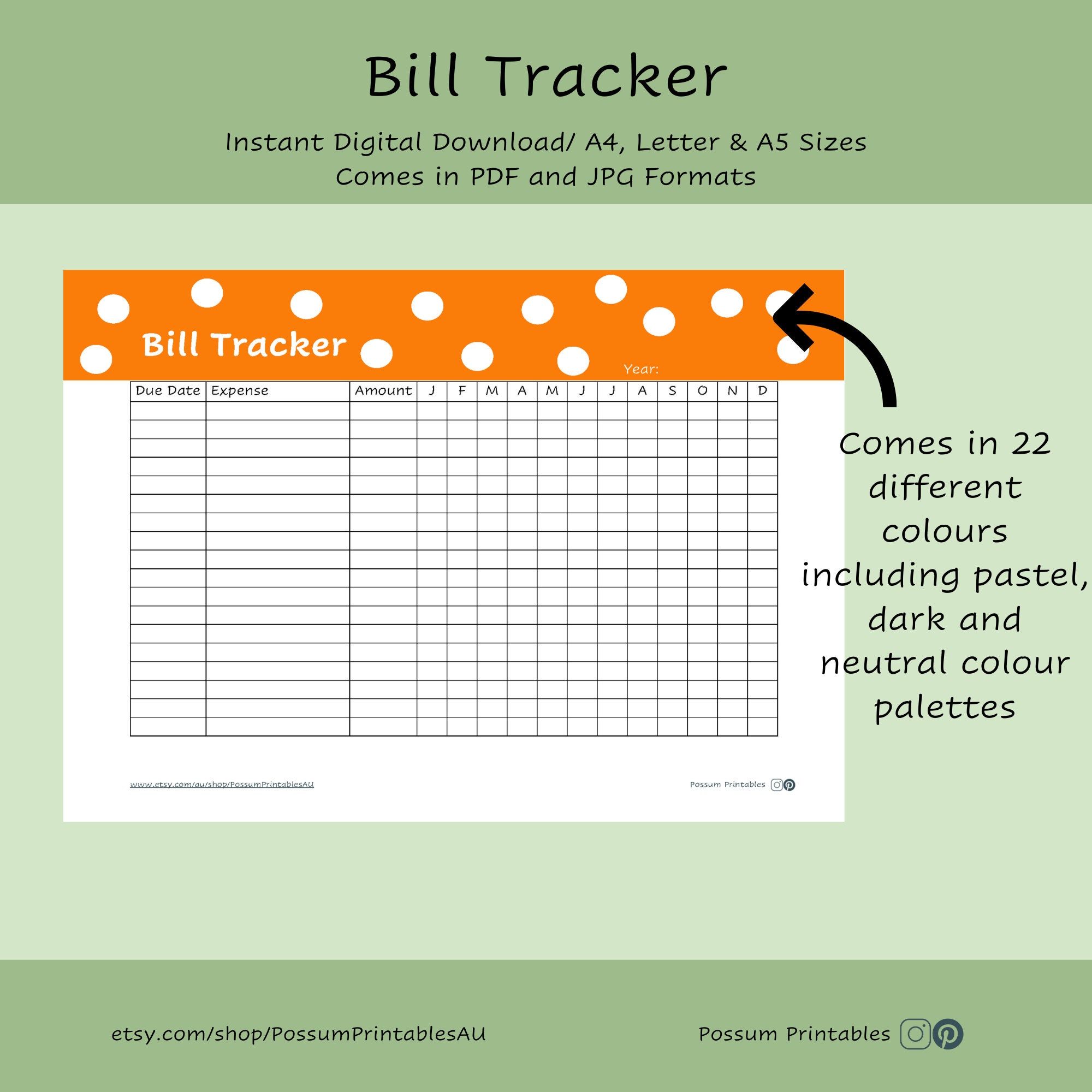 Printable Bill & Expense Tracker L Digital Instant Download L - Etsy
