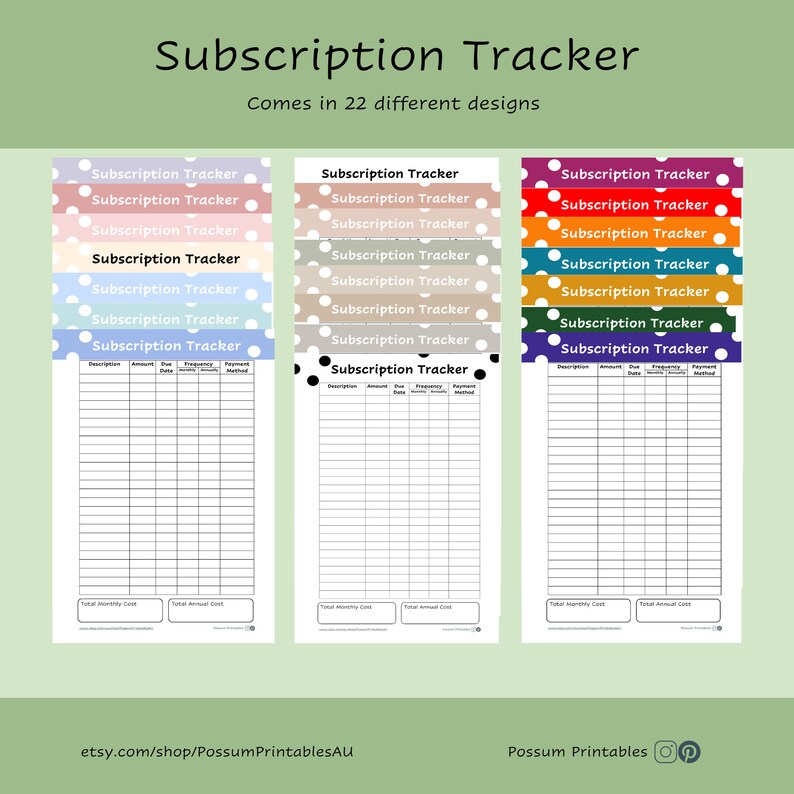 Printable Subscription Tracker Subscription Log Expense Tracker Planner ...