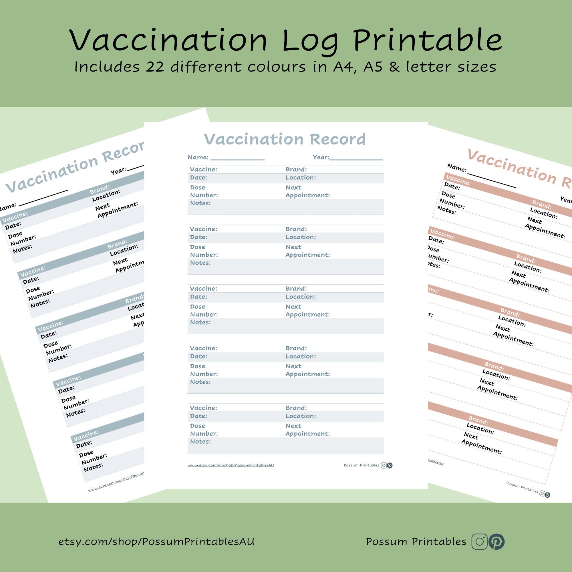 Vaccination Record Printable L Vaccination Log Instant Download L A4 ...