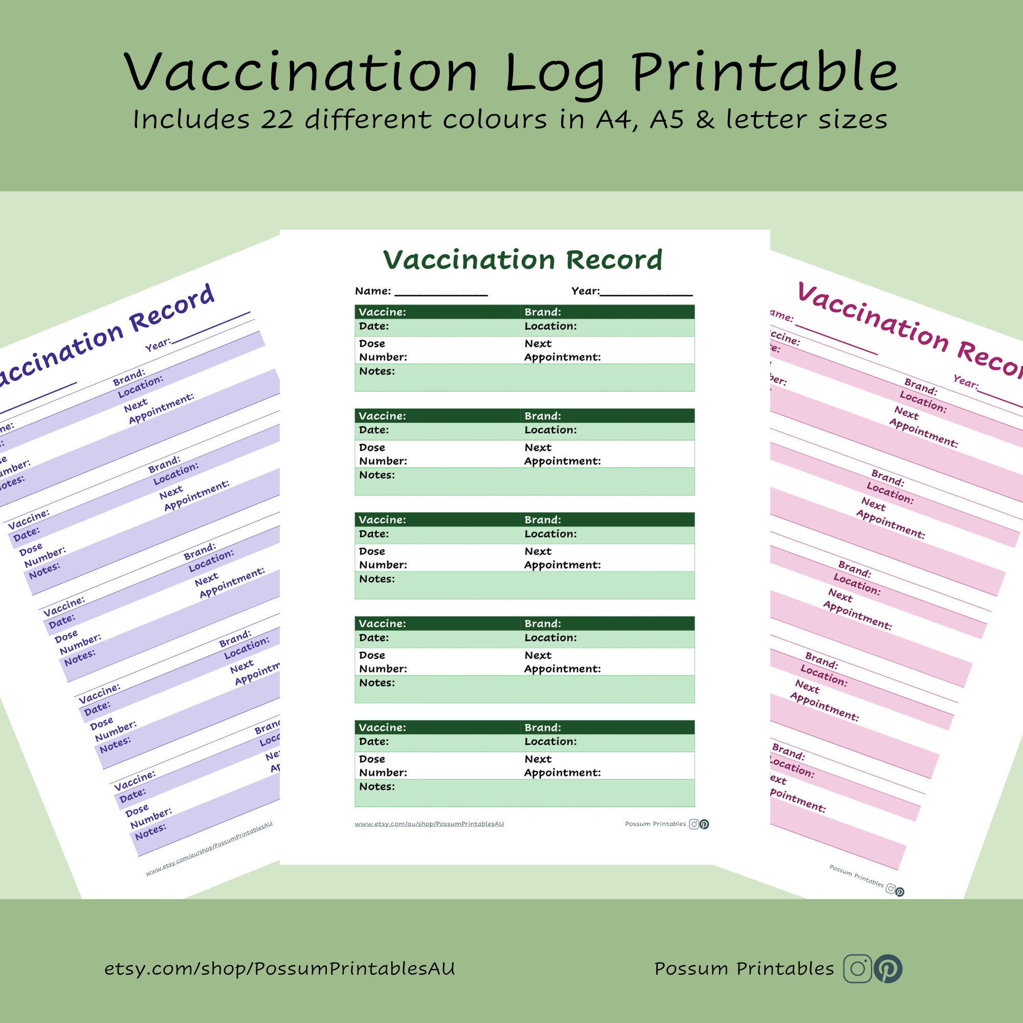 Vaccination Record Printable L Vaccination Log Instant Download L A4 ...