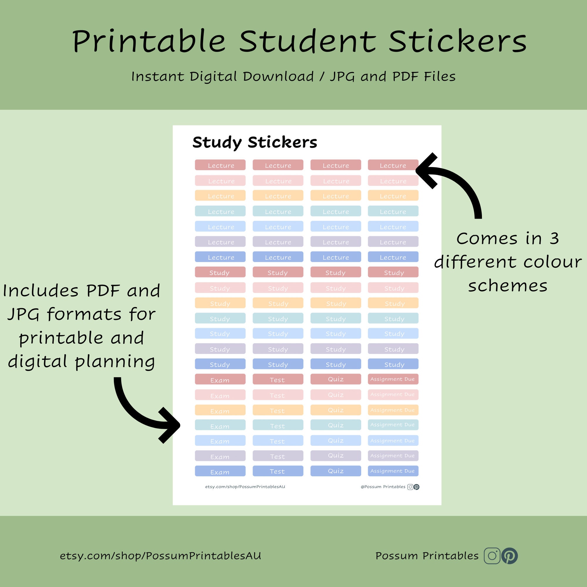 Student Study Planner Stickers, Printable Digital Download, Collage ...