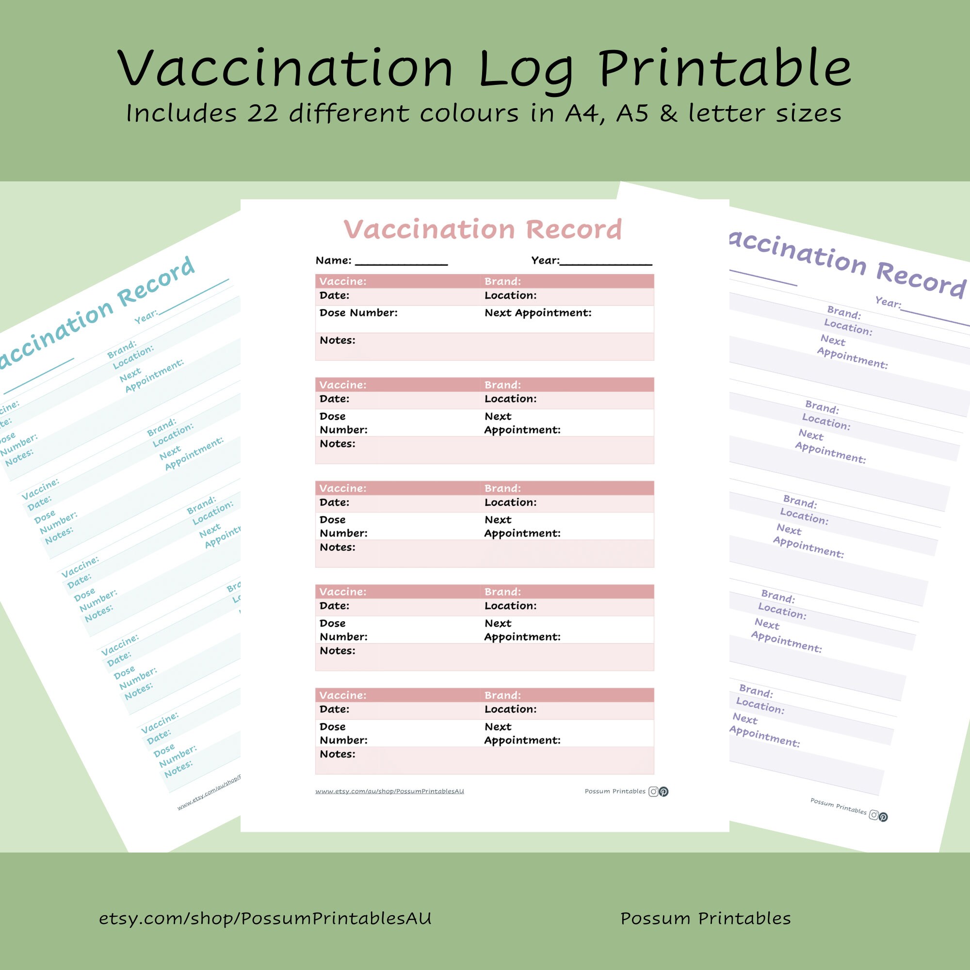 Vaccination Record Printable L Vaccination Log Instant Download L A4 ...