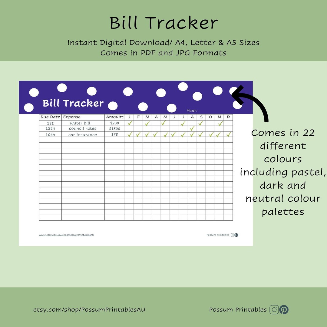 Printable Bill & Expense Tracker L Digital Instant Download L A4 A5 ...