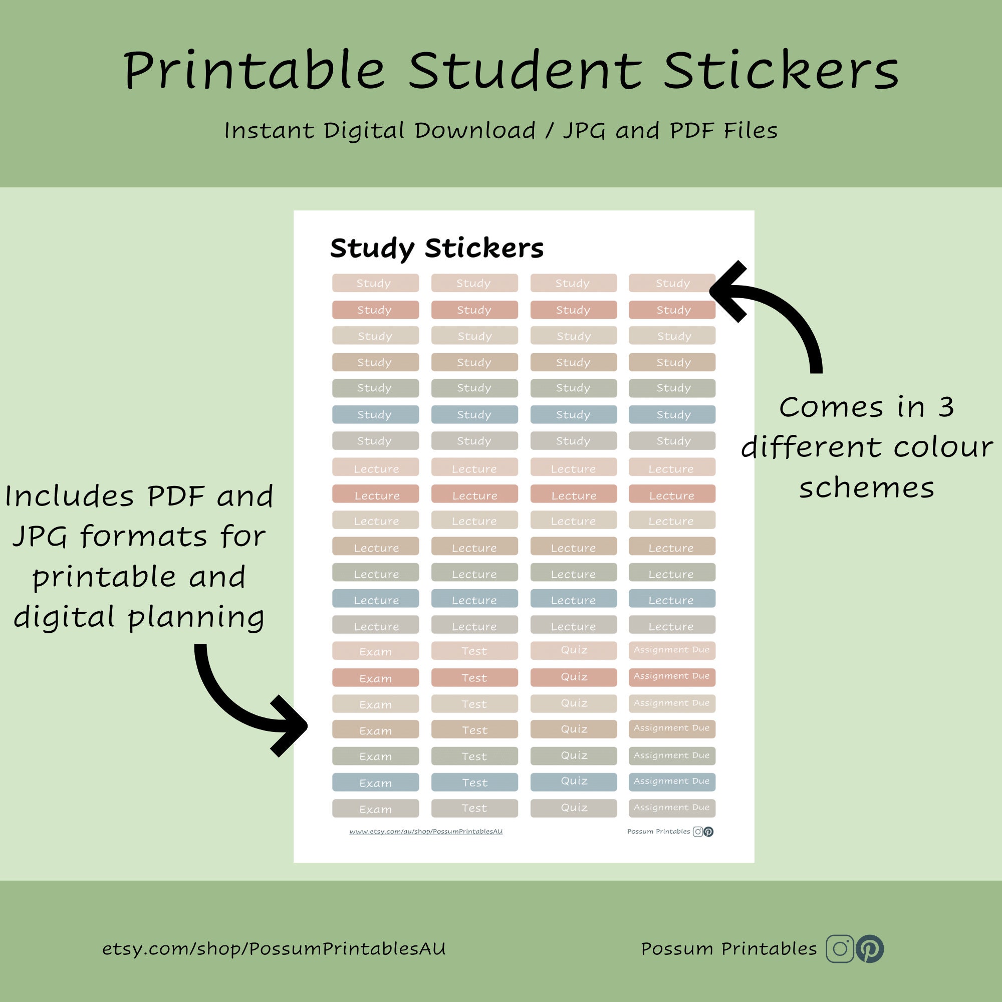 Student Study Planner Stickers, Printable Digital Download, Collage ...