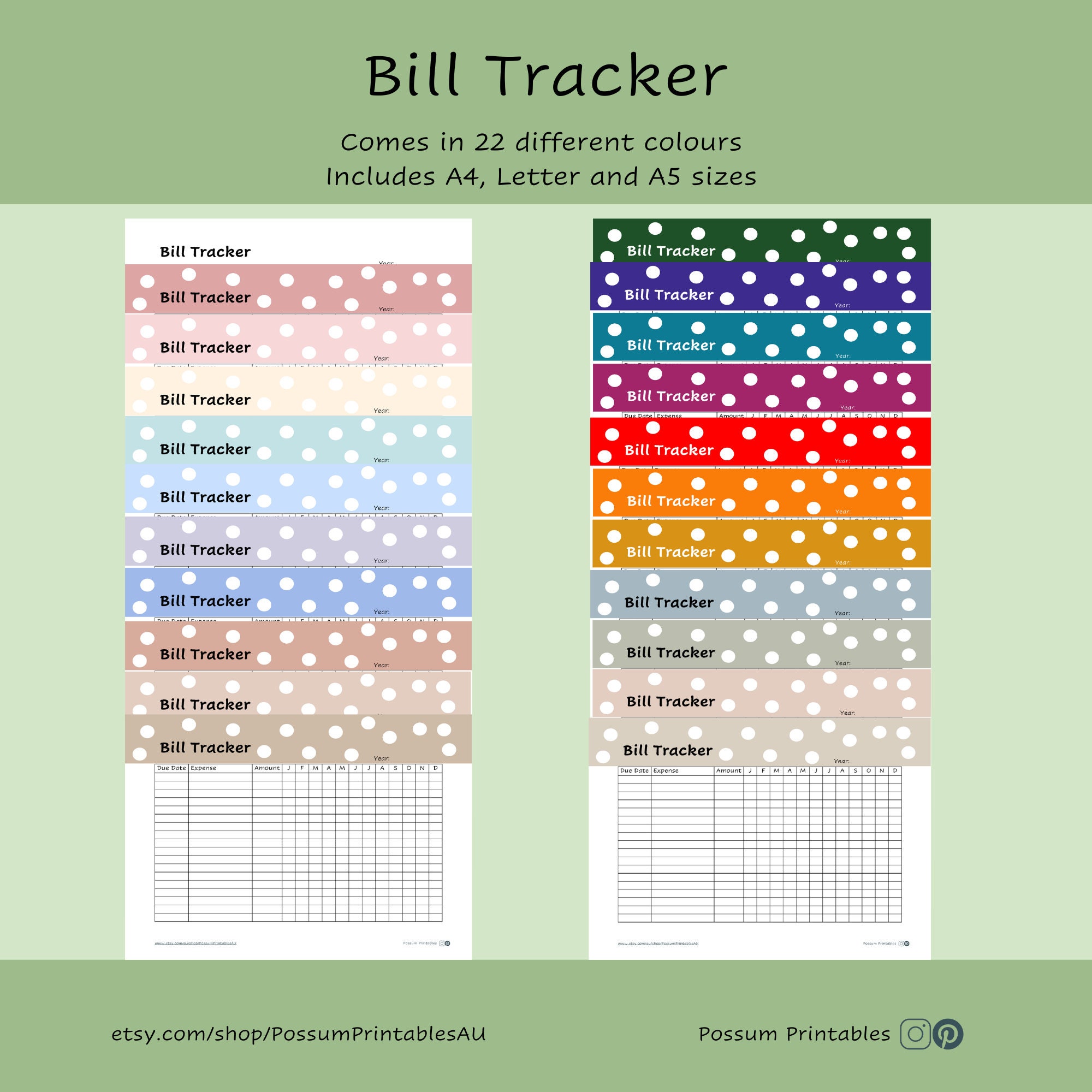 Printable Bill & Expense Tracker L Digital Instant Download L - Etsy