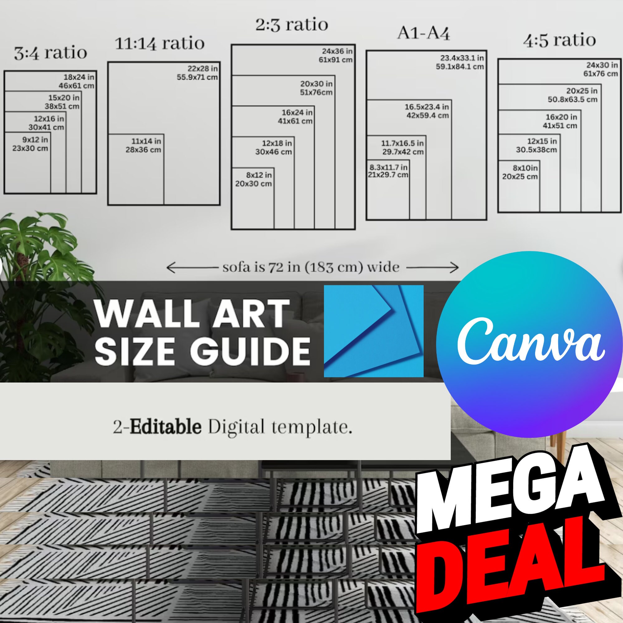 Wall Art Size Guide|poster Size Guide| Frame Size Guide| Digital Wall ...