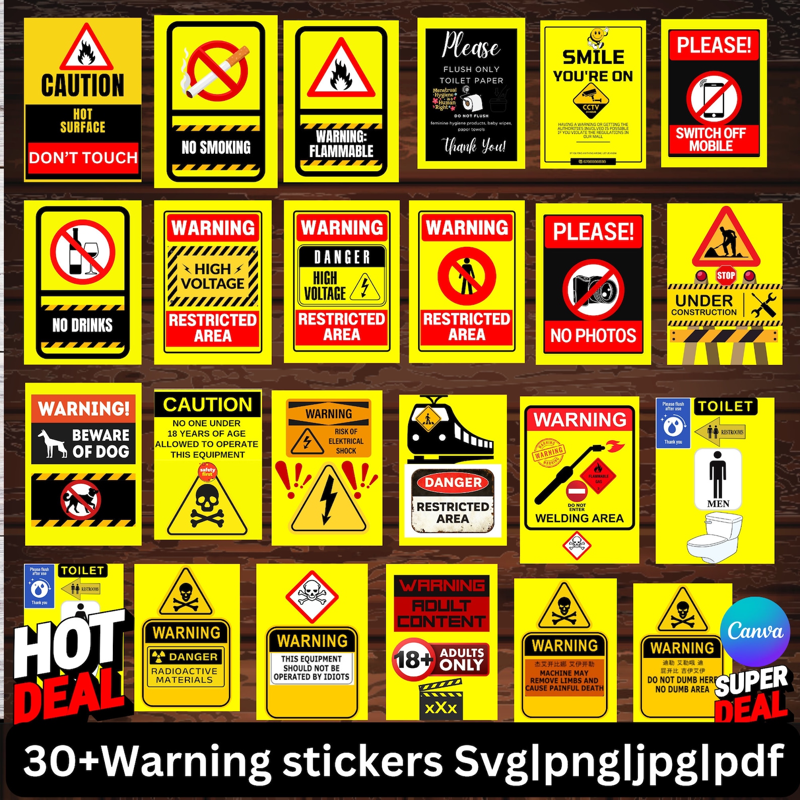 Warning Stickers|danger Stickers Svg/png|jpg|pdf|printable Digital ...