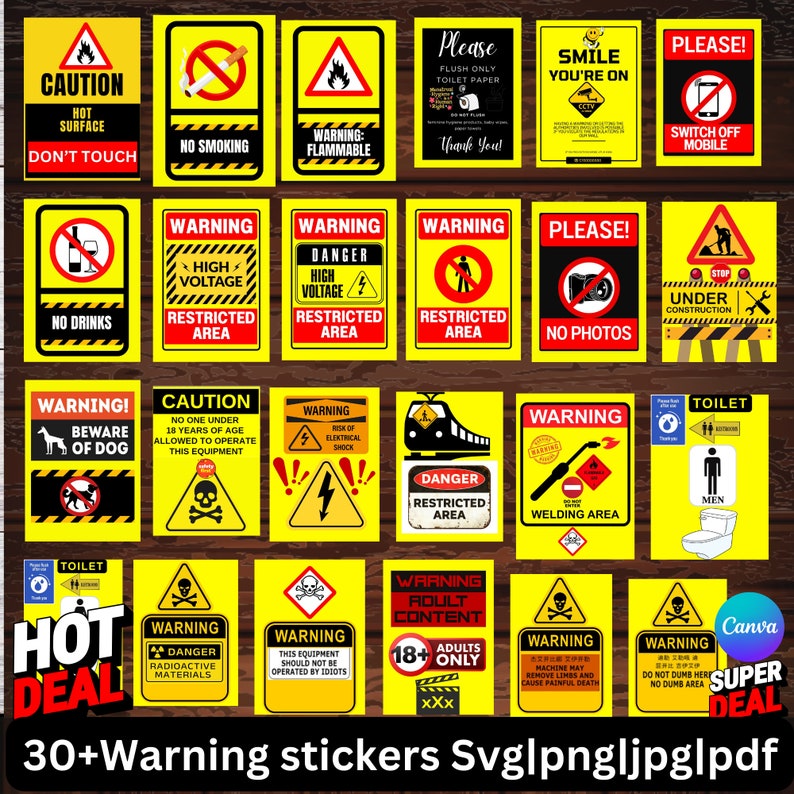 Warning Stickers|danger Stickers Svg/png|jpg|pdf|printable Digital ...