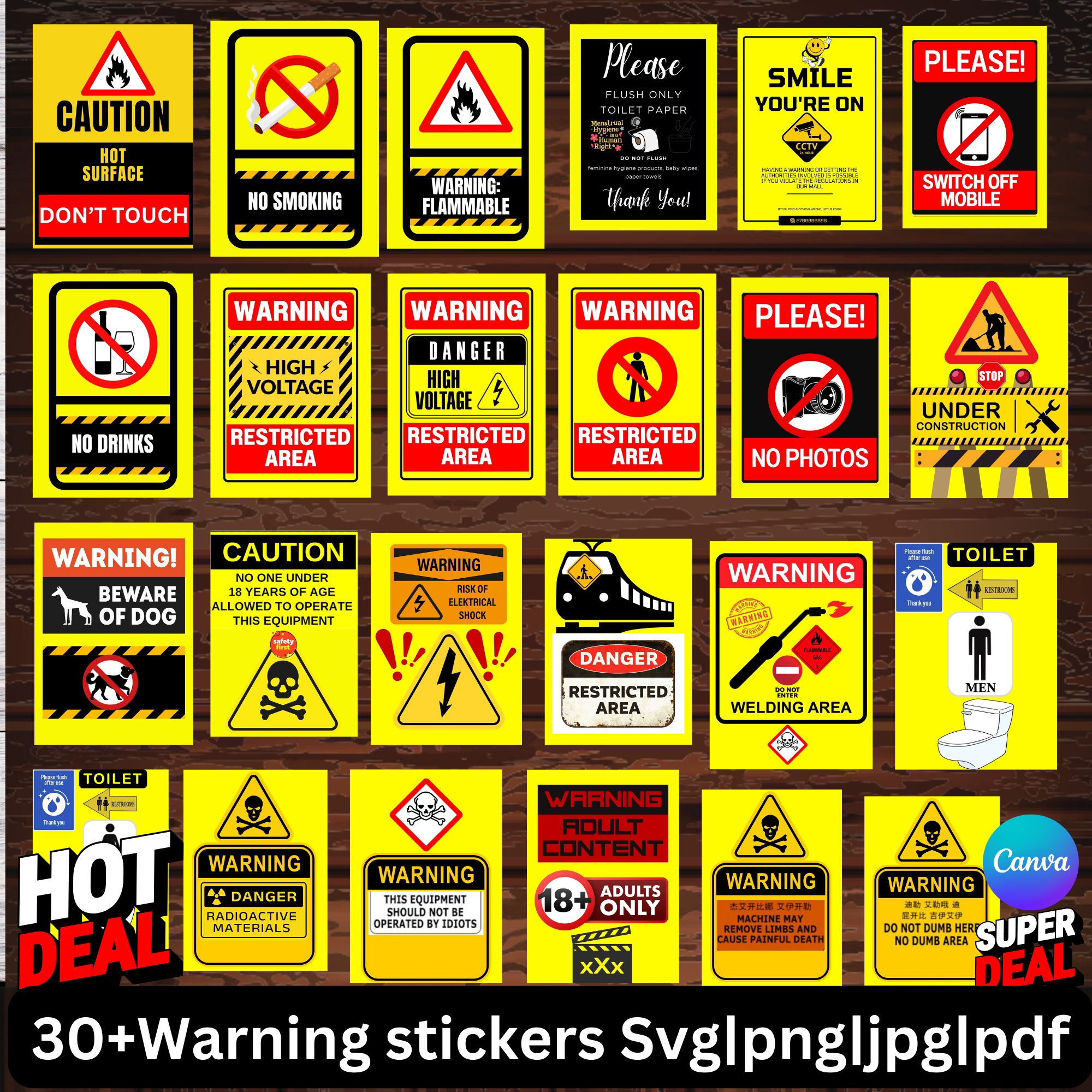 Warning Stickers|danger Stickers Svg/png|jpg|pdf|printable Digital ...