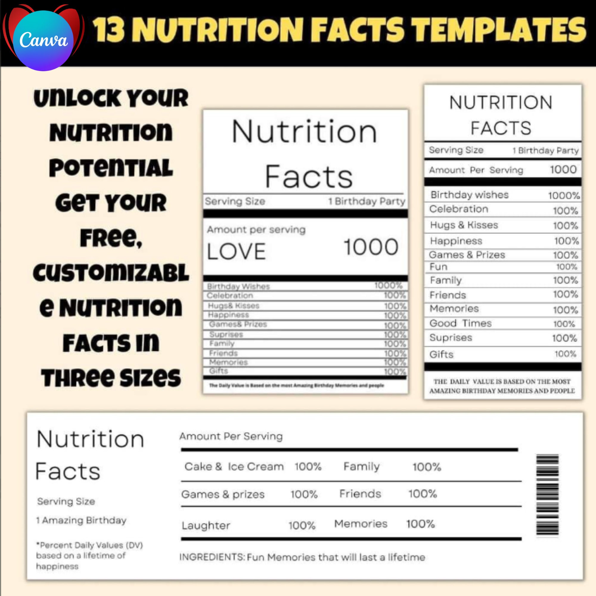 Nutrition Facts Template, Nutrition Facts PNG Template Bundle|editable ...