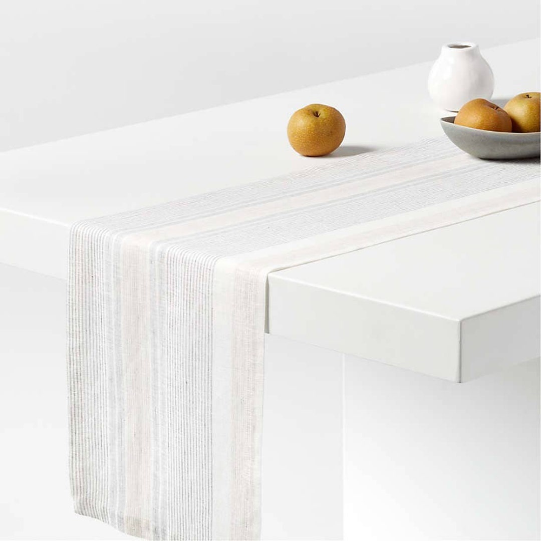 Crate and Barrel Chesney Striped Metal Grey Linen Table - Etsy