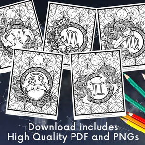 Zodiac Sign Coloring Pages | 12-page Printable Digital Download ...