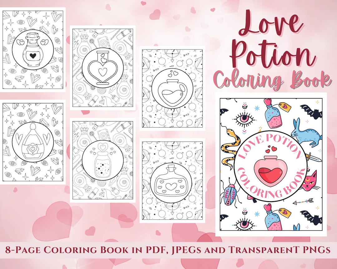 Love Potion Coloring Pages | 8-page Love Spell Coloring Book ...