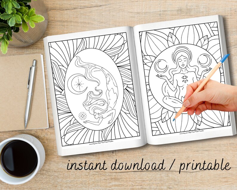 Moon Goddess Coloring Book Lunar Fantasy Coloring Pages - Etsy