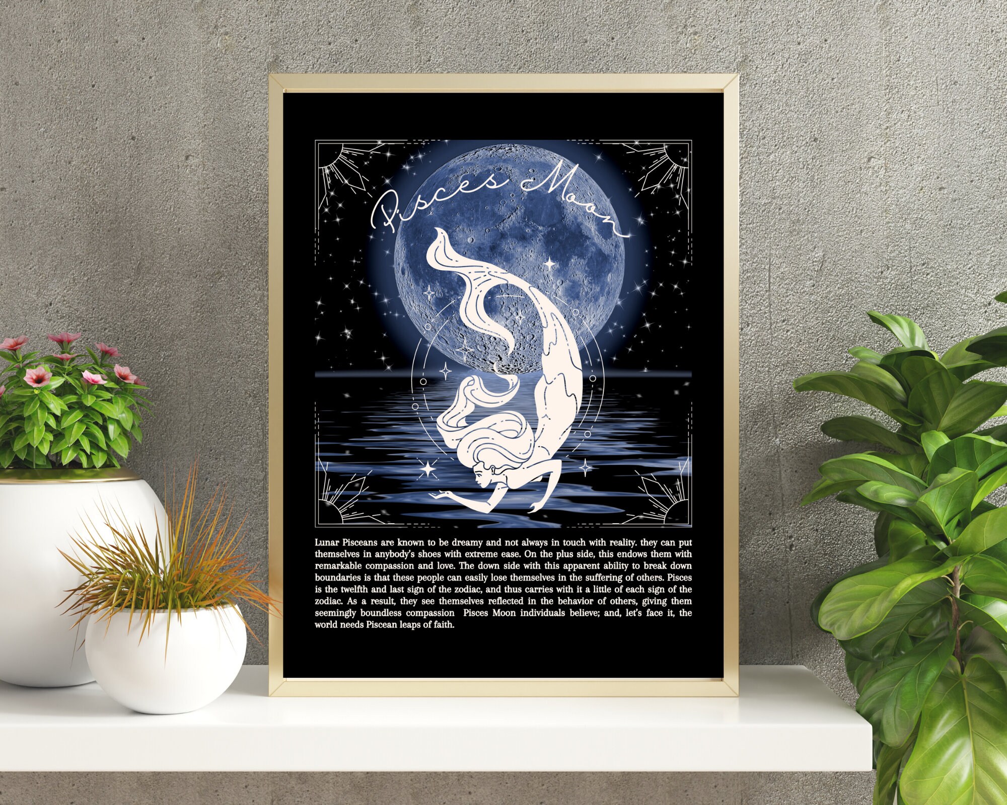 Pisces Moon Art Prints | Pisces Artwork With Moon Sign Description ...