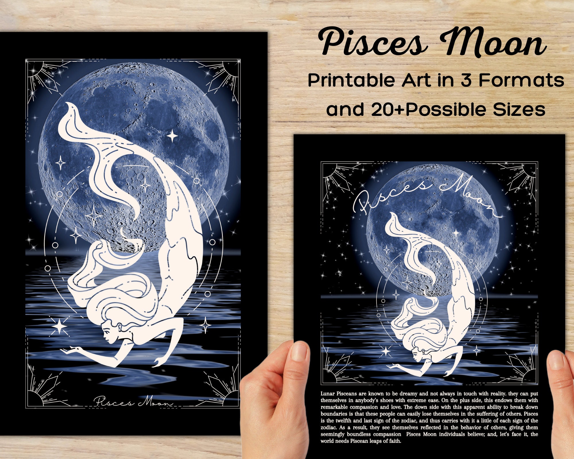 Pisces Moon Art Prints | Pisces Artwork With Moon Sign Description ...