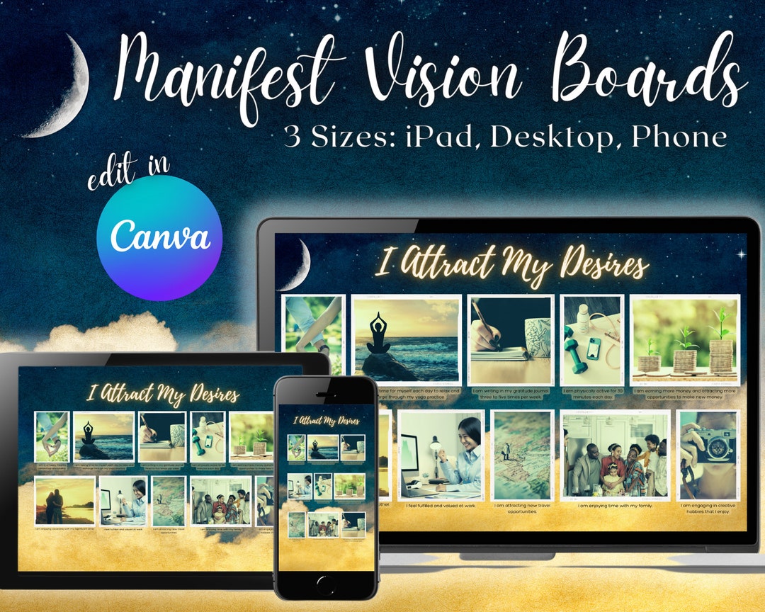 Manifestation Vision Board | Editable Canva Template | Printable Vision ...