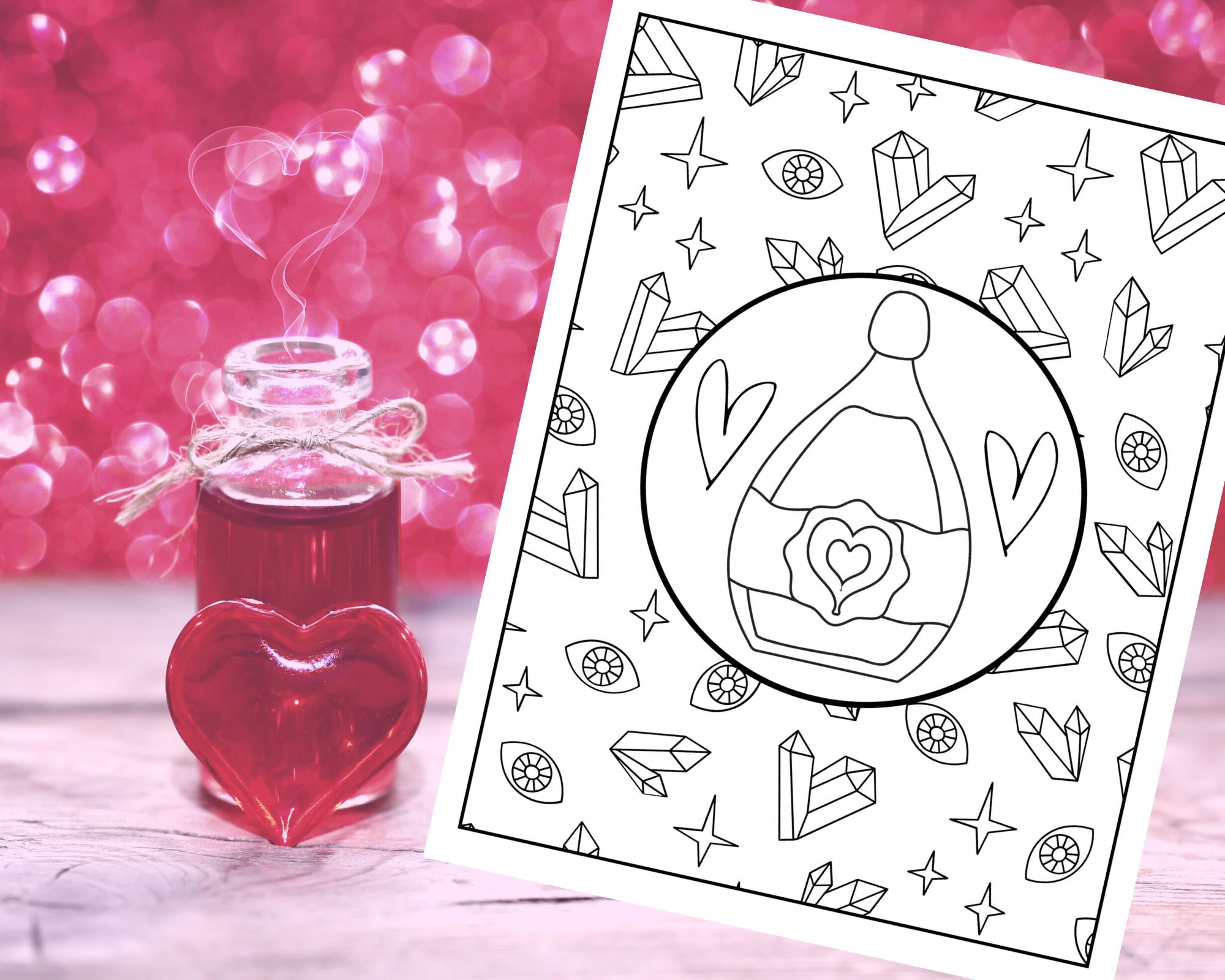 Love Potion Coloring Pages 8-page Love Spell Coloring Book Valentine ...