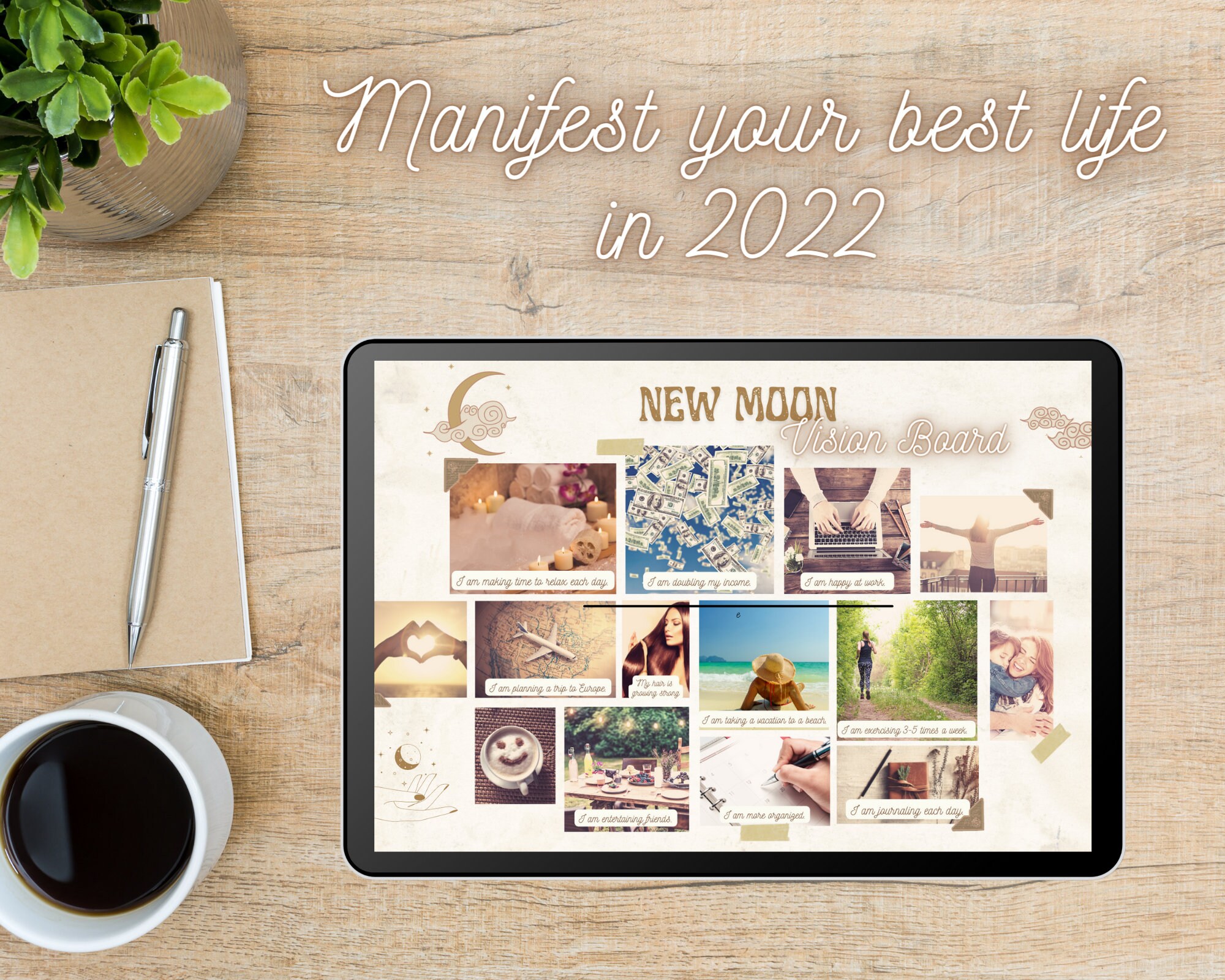 Vintage Digital Vision Boards | Canva Templates | Phone, iPad & Desktop ...