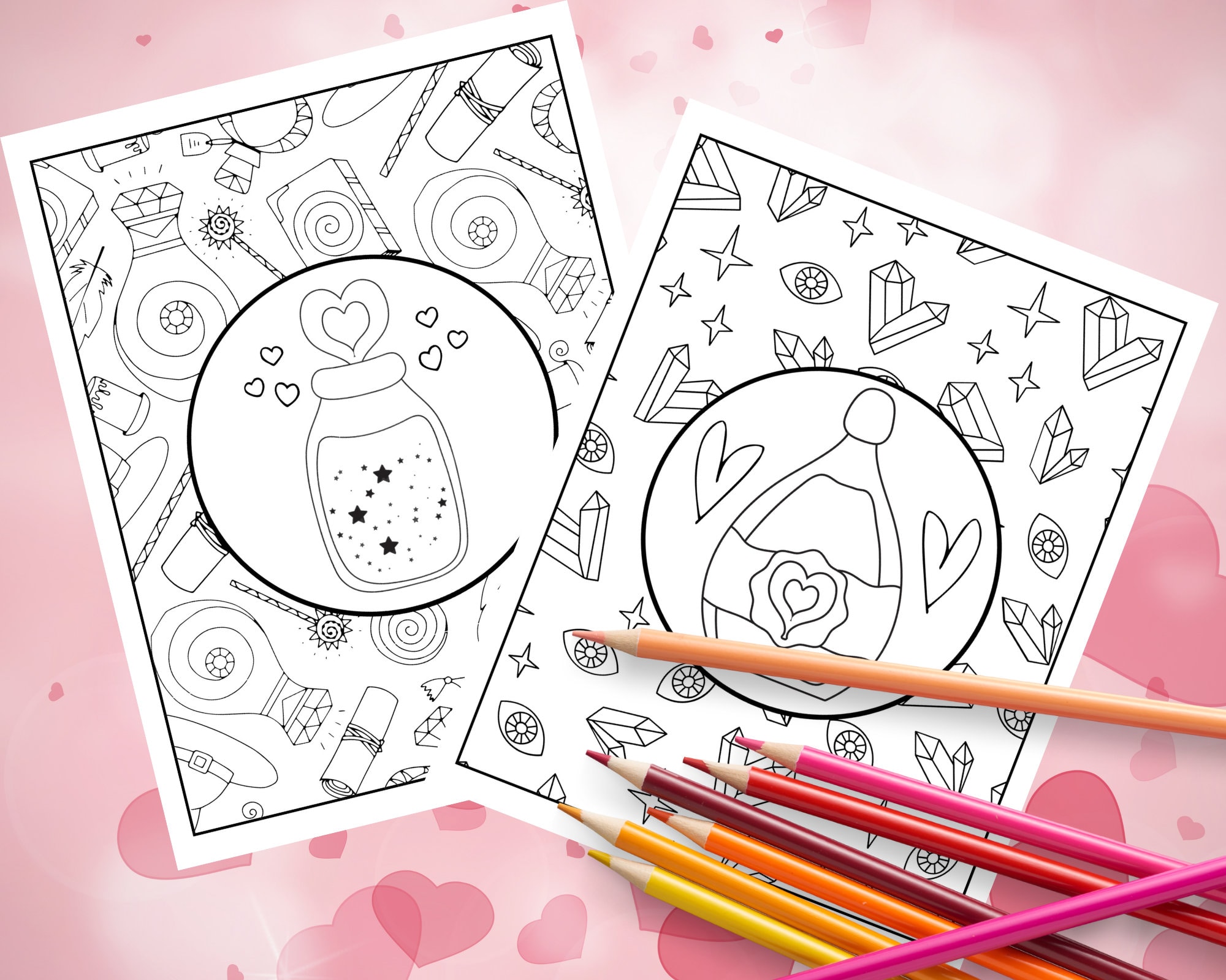Love Potion Coloring Pages 8-page Love Spell Coloring Book Valentine ...
