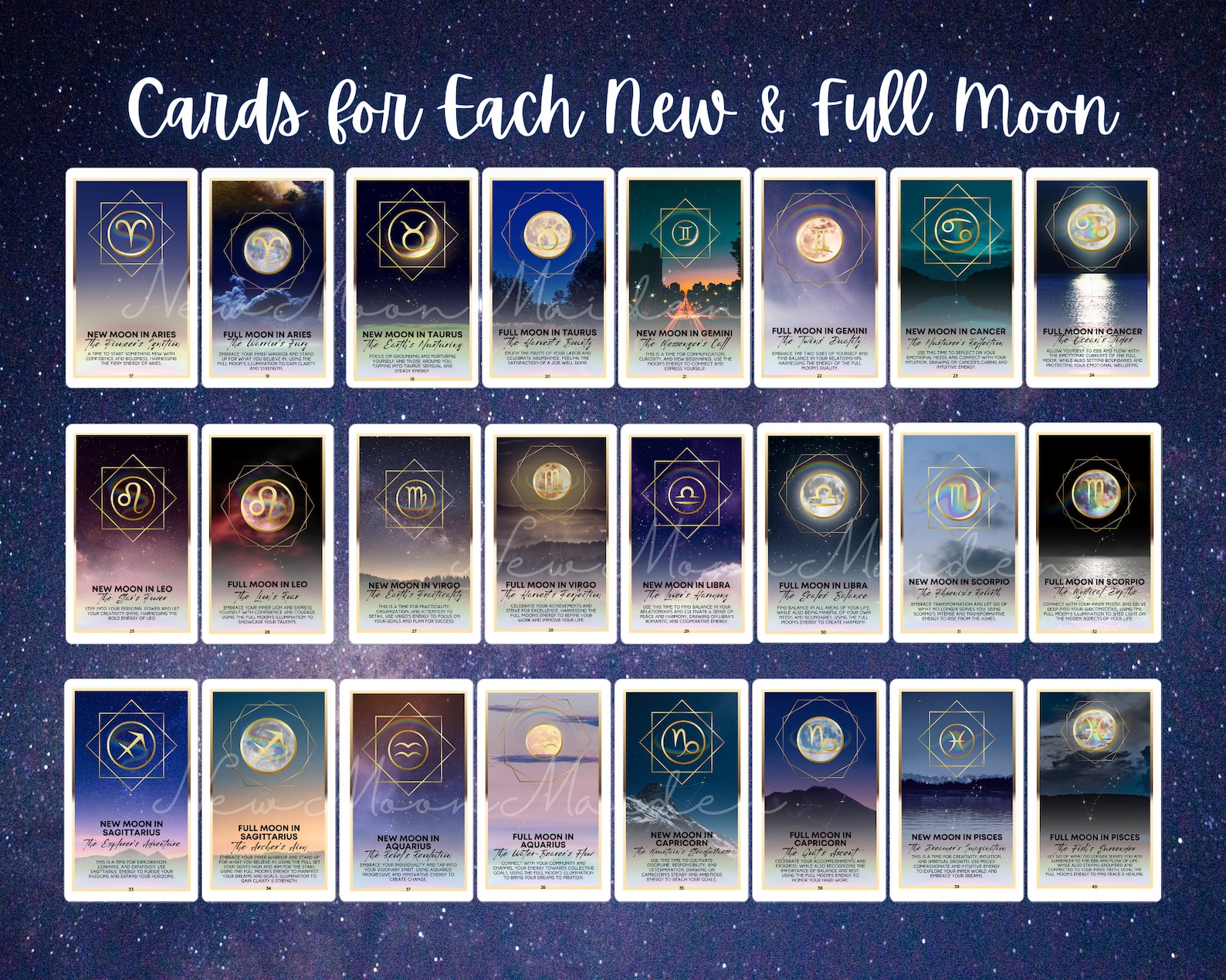 Mystic Moon Oracle Deck | Printable Divination Cards | 44-card Moon ...