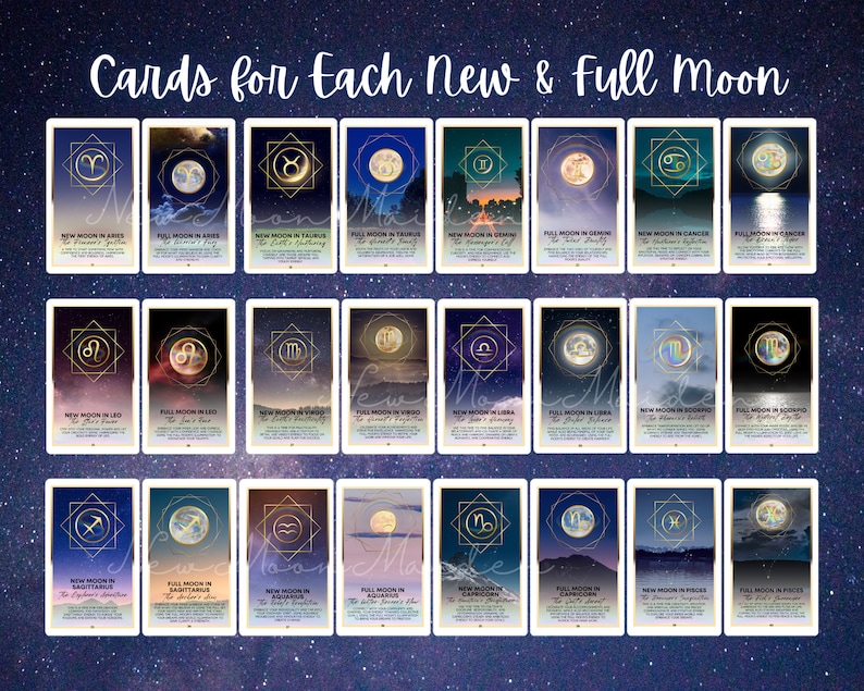 Mystic Moon Oracle Deck | 44 Printable Divination Cards (digital PDF & Pngs) - Etsy