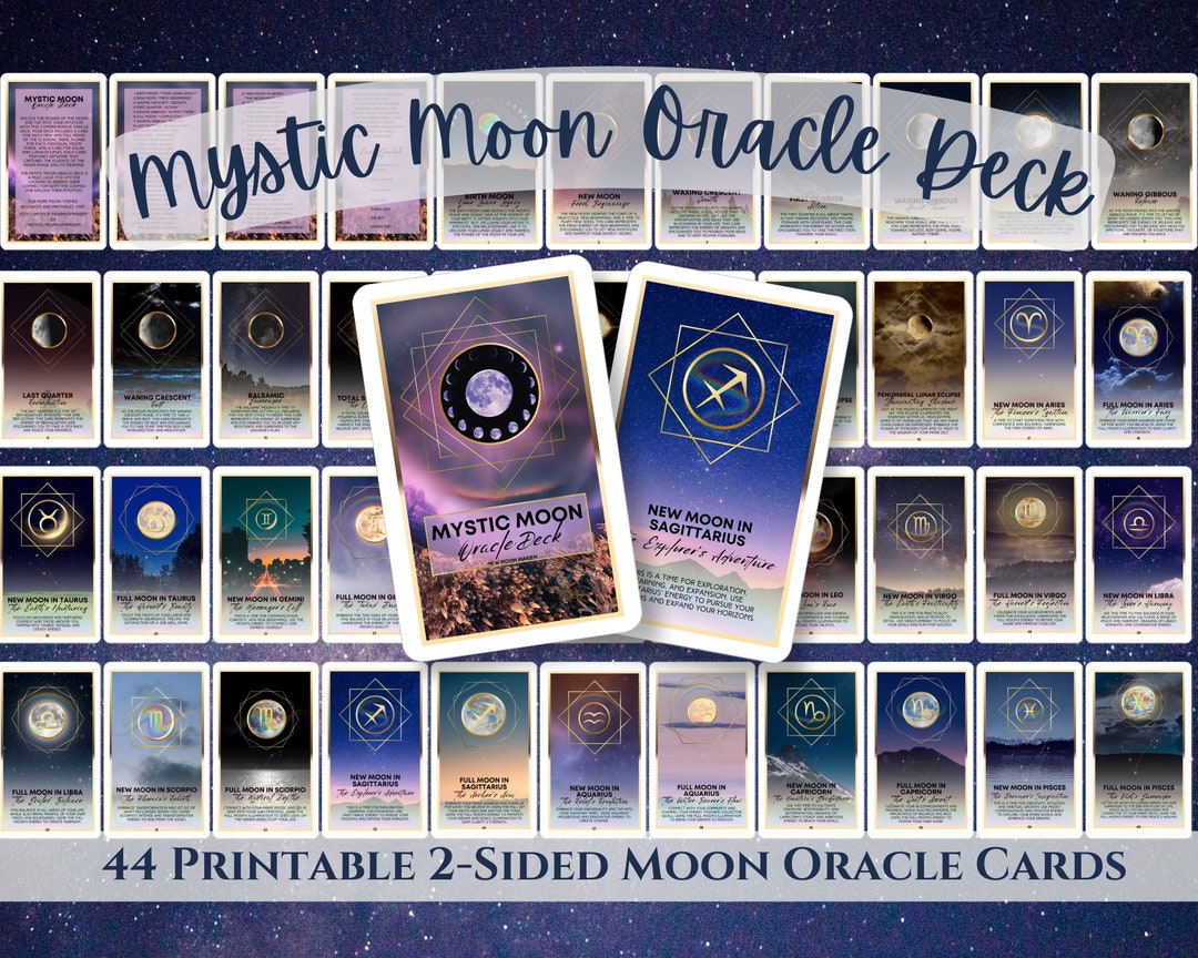 Mystic Moon Oracle Deck Printable Divination Cards 44 Card Moon