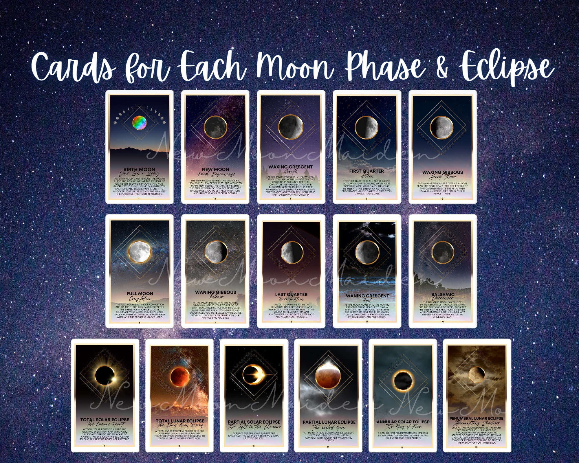Mystic Moon Oracle Deck Printable Divination Cards 44 Card Moon Magic
