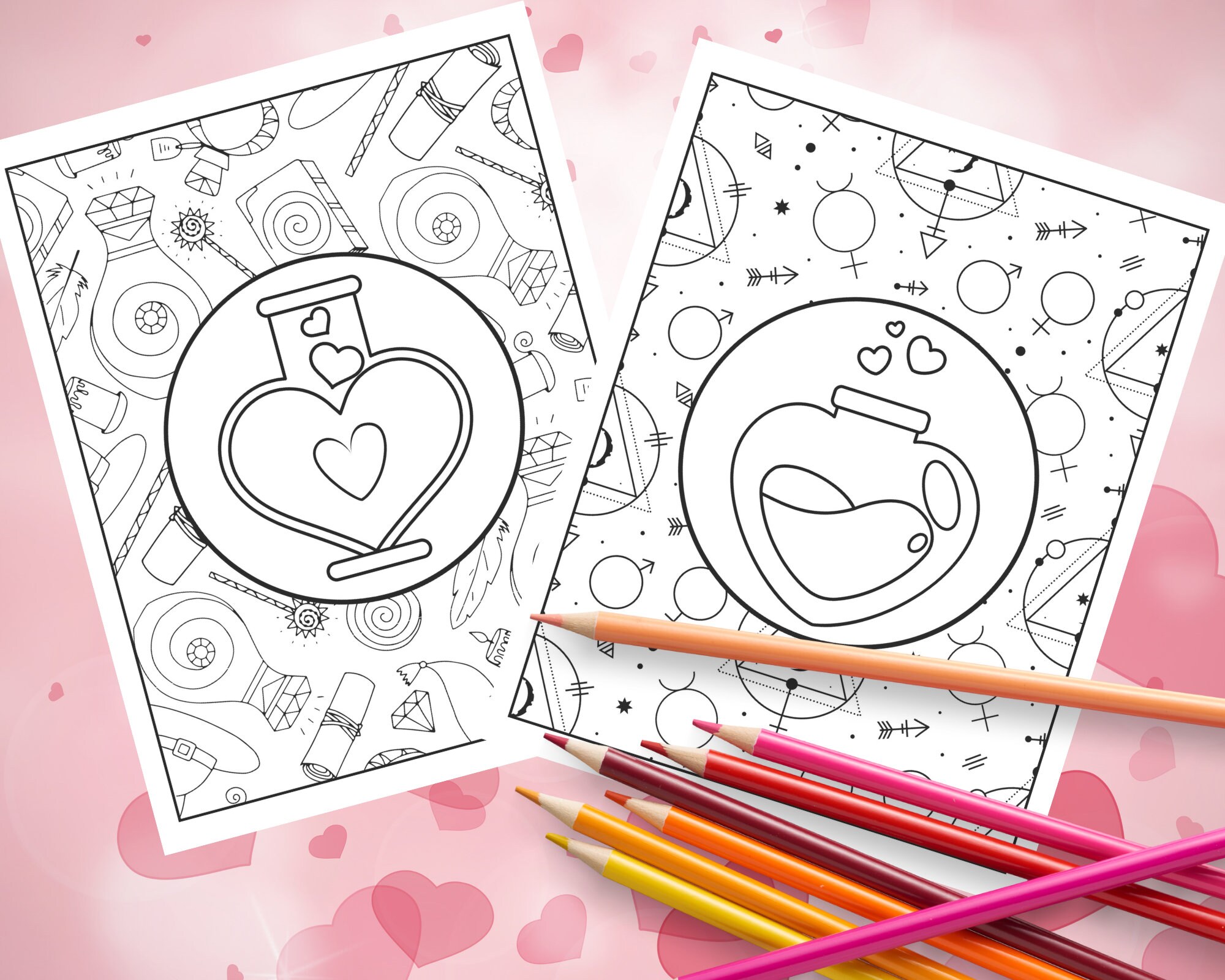 Love Potion Coloring Pages 8-page Love Spell Coloring Book Valentine ...