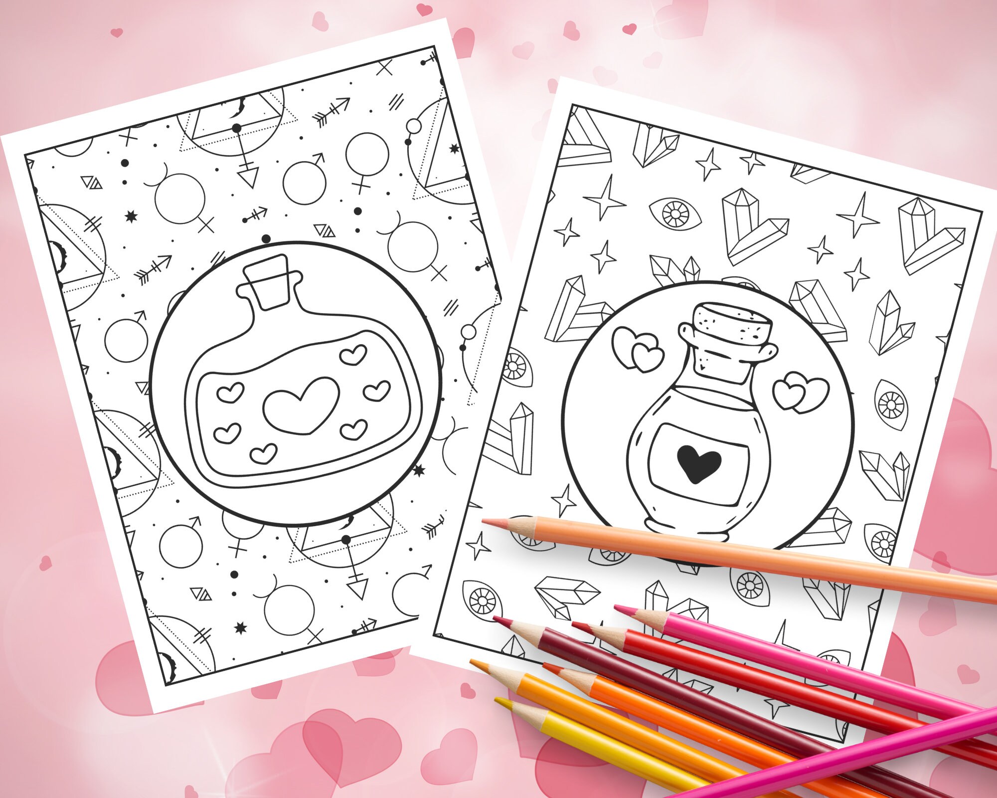Love Potion Coloring Pages 8-page Love Spell Coloring Book Valentine ...